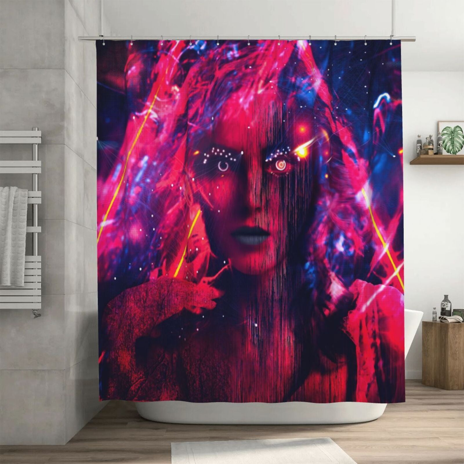 Cyberpunk Futuristic Portrait Pattern Shower Curtain, Abstract Art ...
