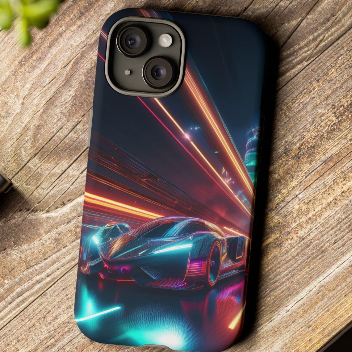 Cyberpunk Magenta Car Futuristic Neon City Street Art Phone Case for ...