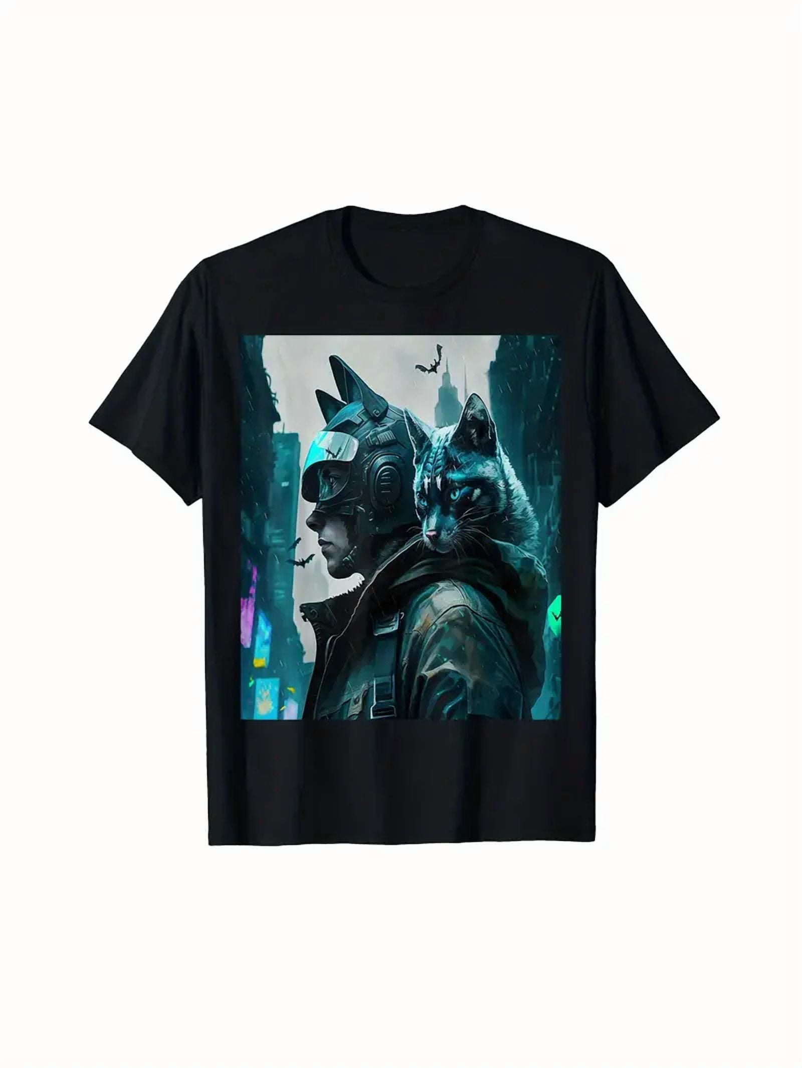 Cyberpunk Panther Sci-F Futuristic Wildlife City Jungle Art T-Shirt ...