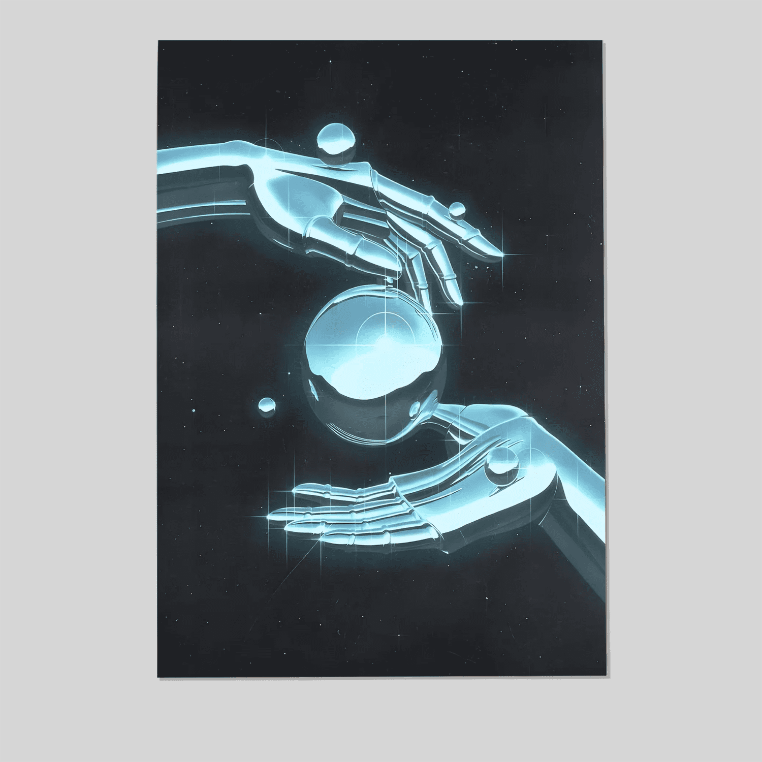 Cyberpunk Poster, Vaporwave Robot Hands, Retro Futuristic Art Full Size ...