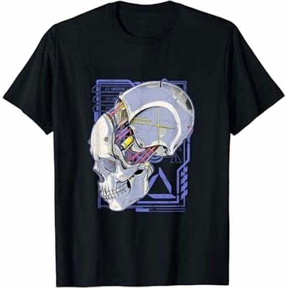 Cyberpunk Shirt Futuristic Robot Skull Dystopia Techwear T-Shirt ...