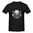 Cyberpunk Skull Graphic Tee - Black Cotton Short Sleeve T-Shirt with ...