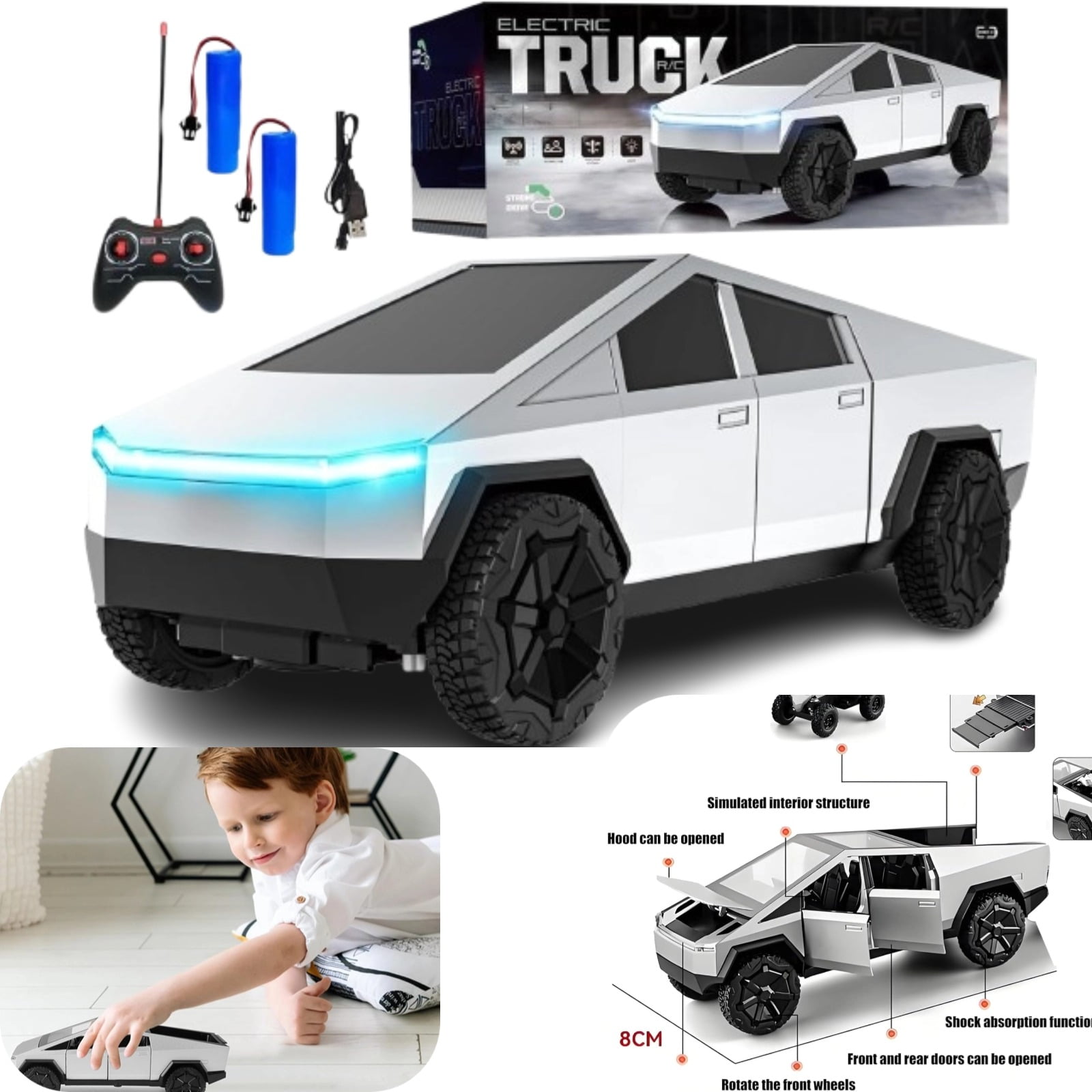 Cybertruck Model for Boys, 1/36 Car Toy Pickup Trucks with Lights and ...