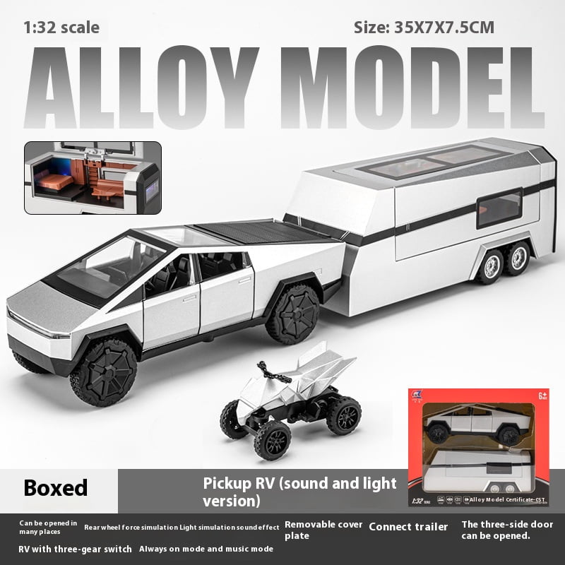 Cybertruck Pickup Trailer RV Metal Alloy Toys Car Model Diecast Off ...
