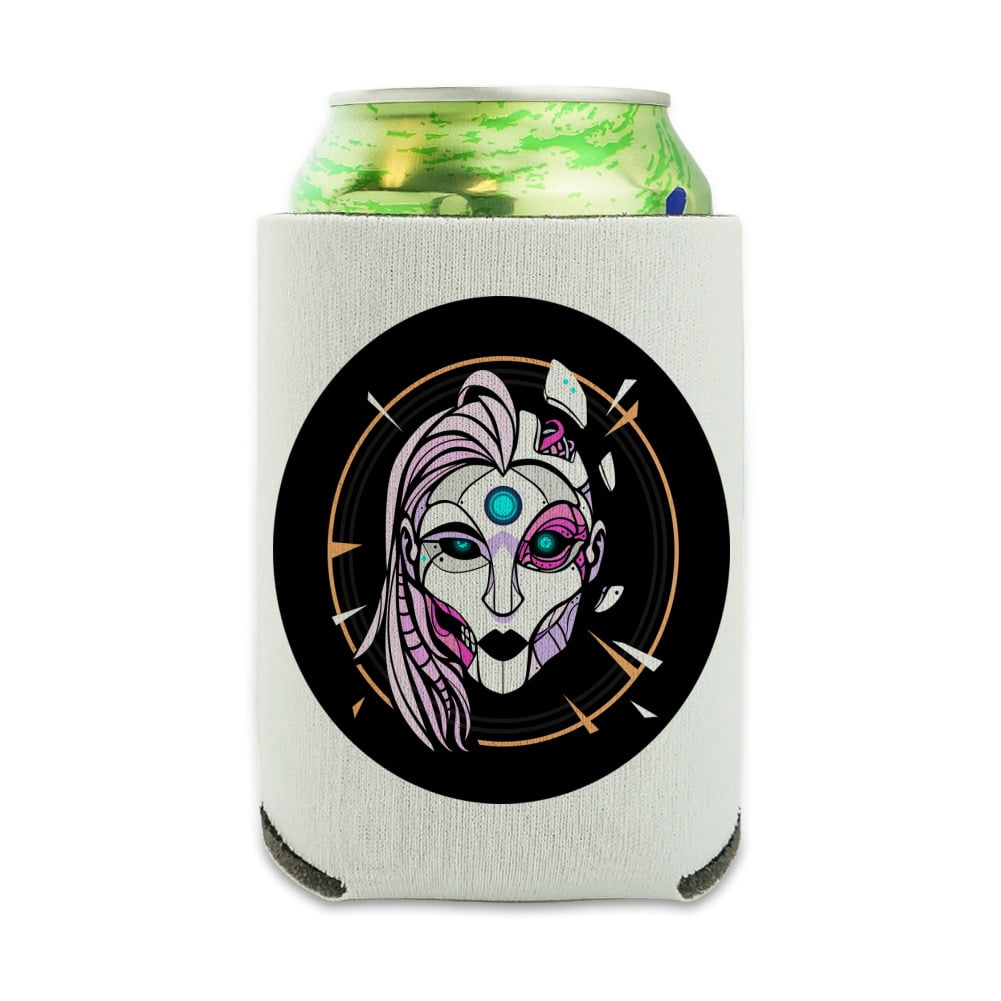 Cyborg Android Robot Science Woman Face Can Cooler - Drink Sleeve ...