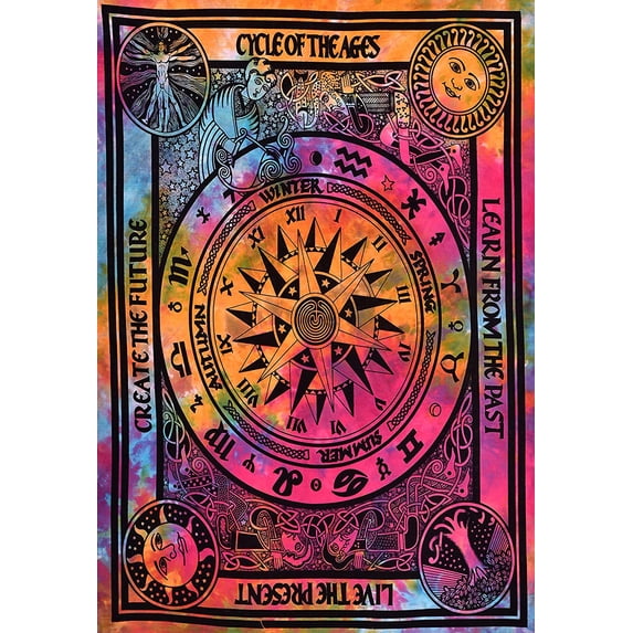 Cycle of Ages Zodiac Sun Moon Goodluck Tie Dye Bohemian Room Dorm Decor ...