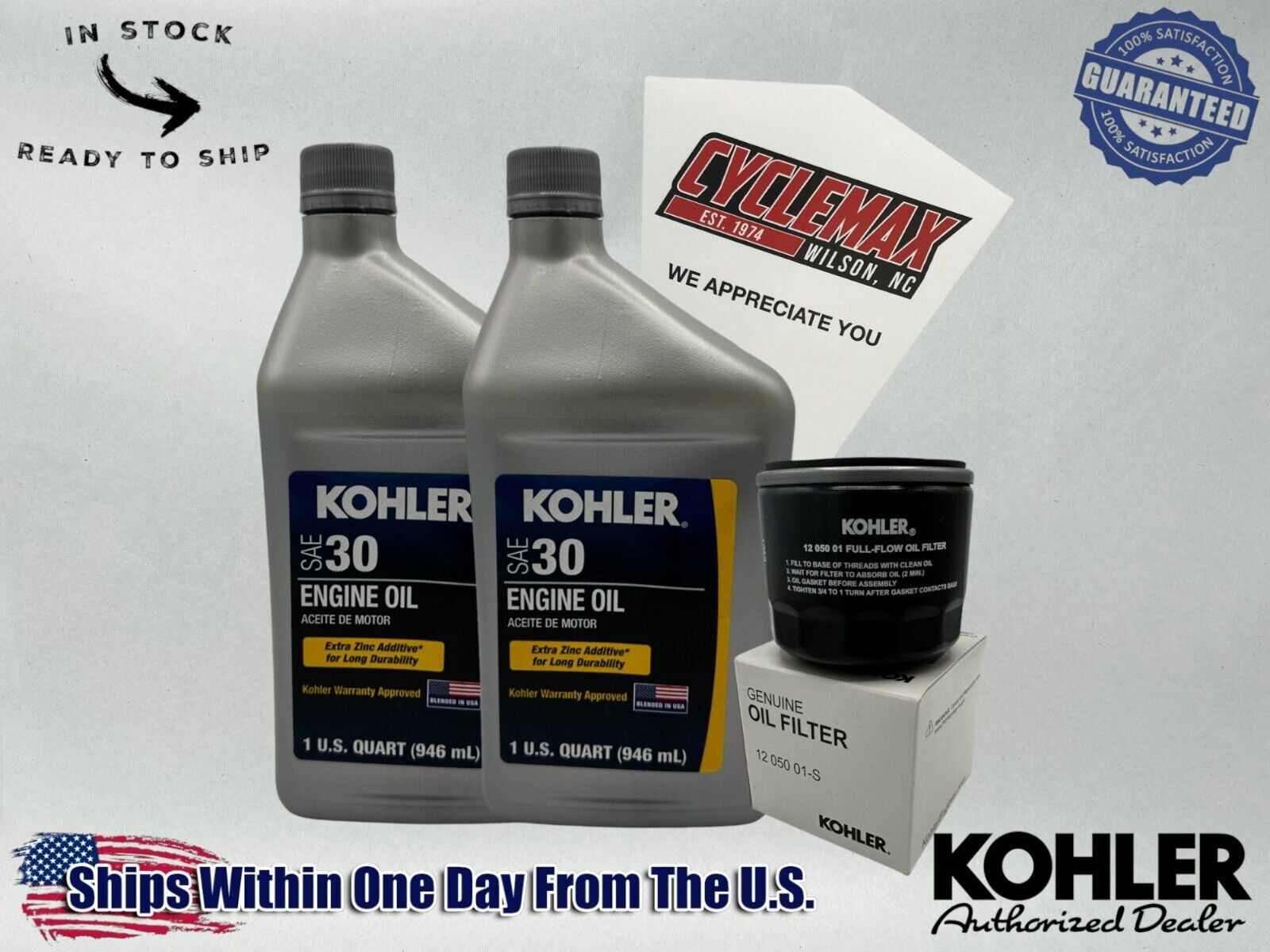 Cyclemax SAE 30 Engine Oil Change Kit fits Kohler Lawnmower Engines ...