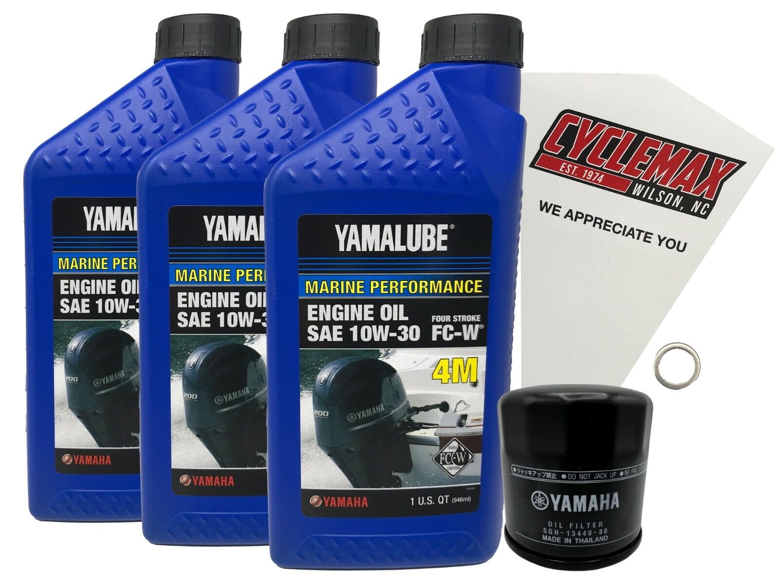 Cyclemax Yamalube 10W30 Marine Oil Change Kit fits 1999-2008 Yamaha F40 ...