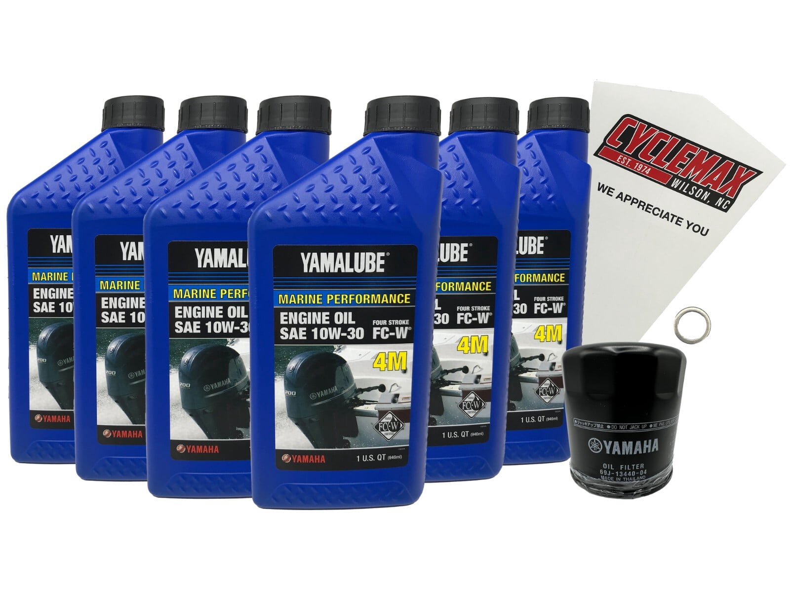 Cyclemax Yamalube 10W30 Marine Oil Change Kit fits 2002-2024 Yamaha ...