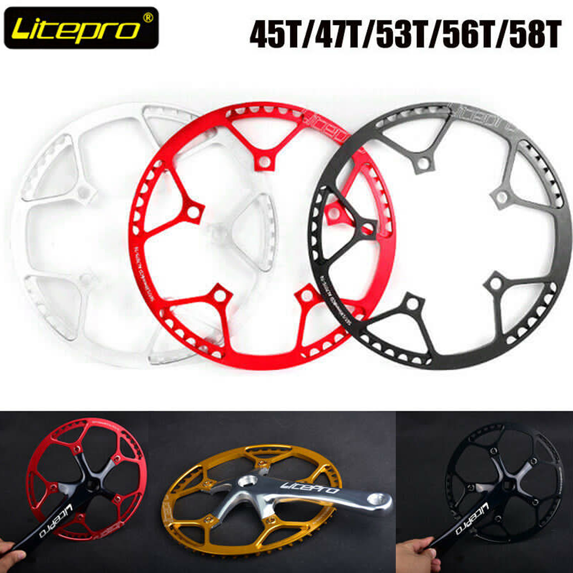 Cycling Chainring, 130bcd 45T 47T 53T 56T 58T Folding Bike Chainwheel ...