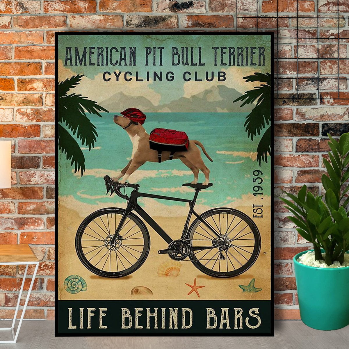 Cycling Club American Pit Bull Riding Cycling Beach Starfish Vertical ...