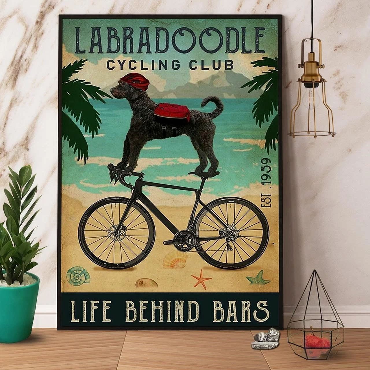 Cycling Club Labradoodle Riding Cycling Beach Starfish Vertical Paper ...