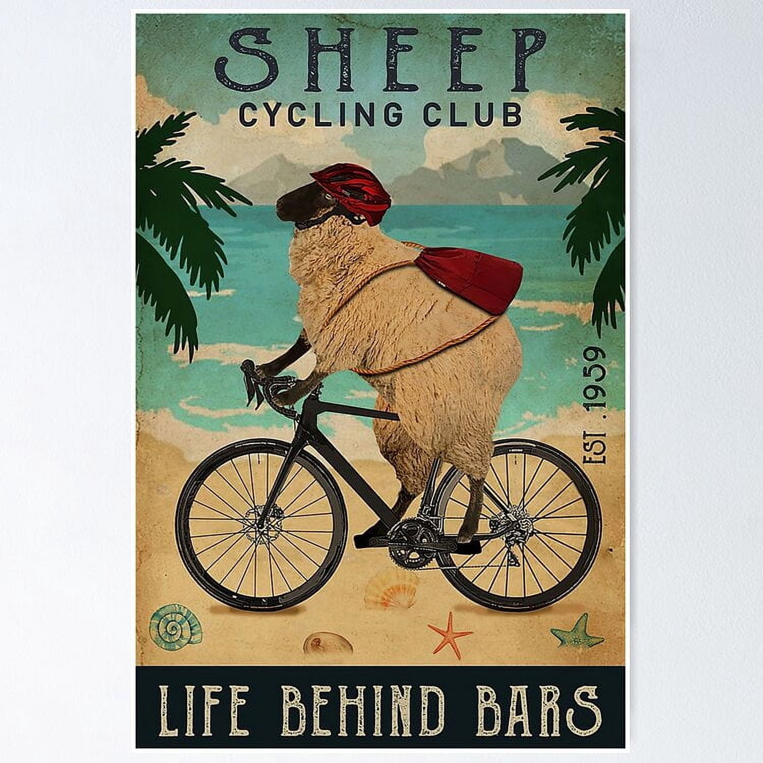 Cycling Club Sheep Life Behind Bar Poster- Unframed Poster | Wall Art ...