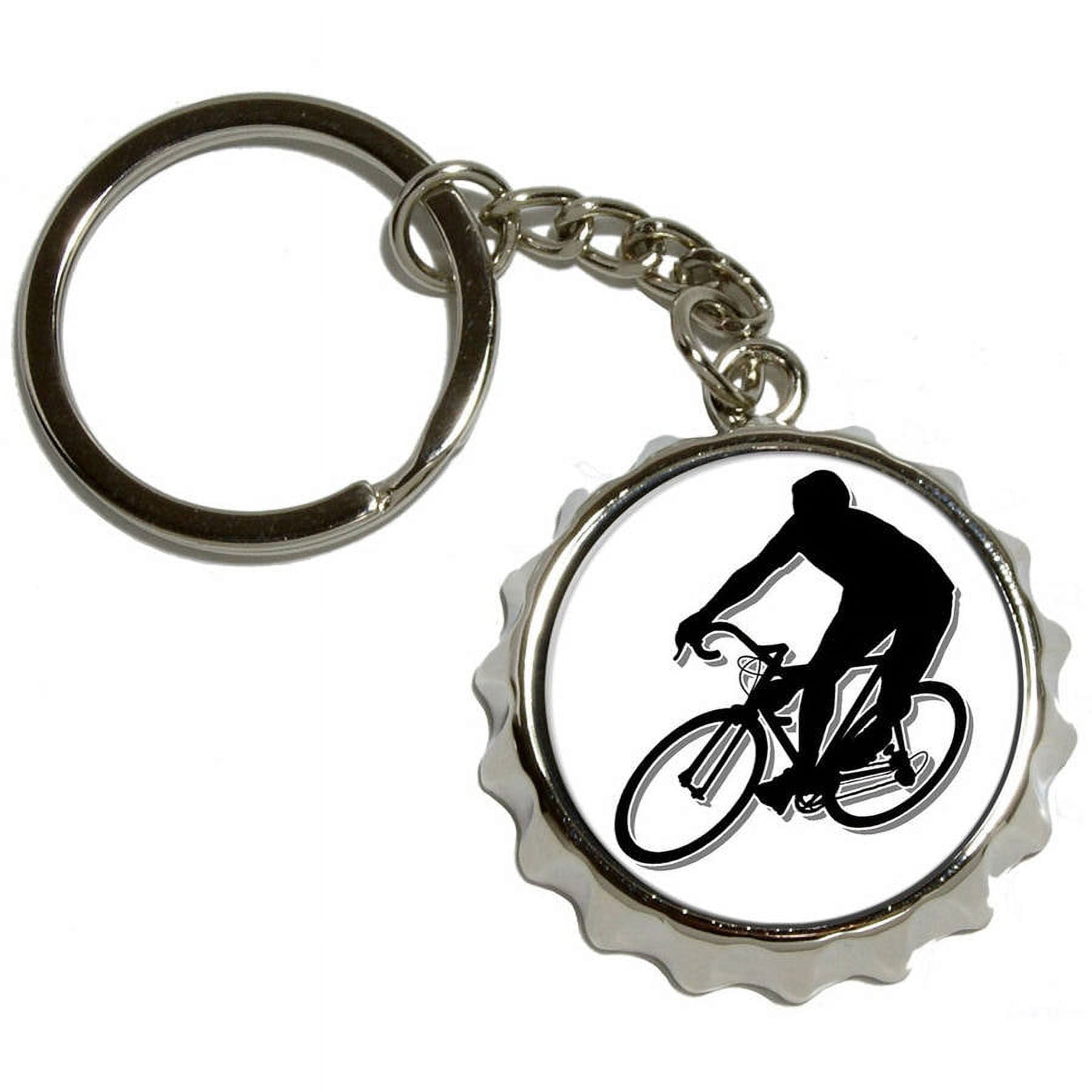 Cycling Cycle Biking, Nickel Plated Metal Popcap Bottle Opener Keychain ...
