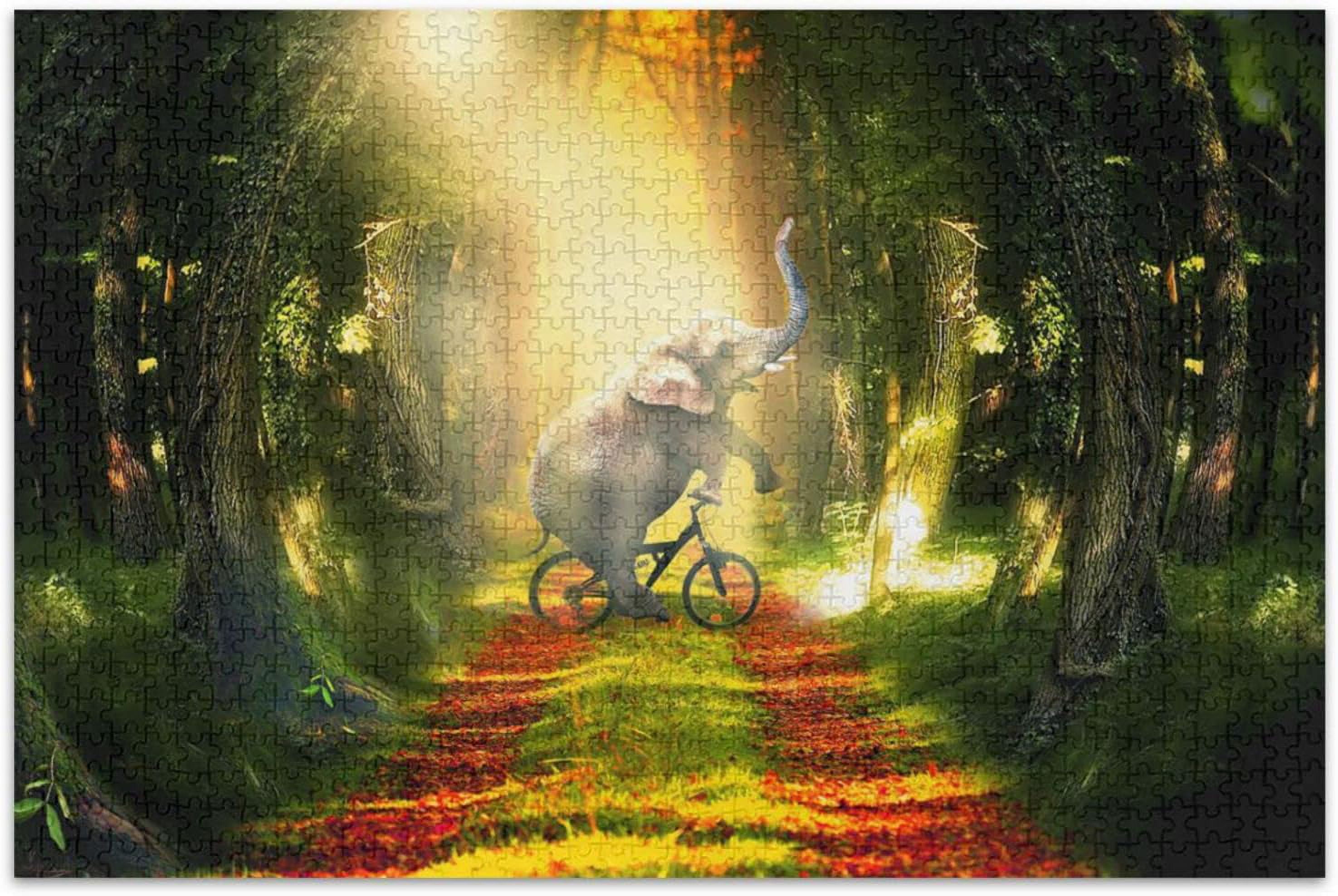 Cycling Elephant 1000 Piece Jigsaw Puzzle, Wall Artwork Puzzle Games ...