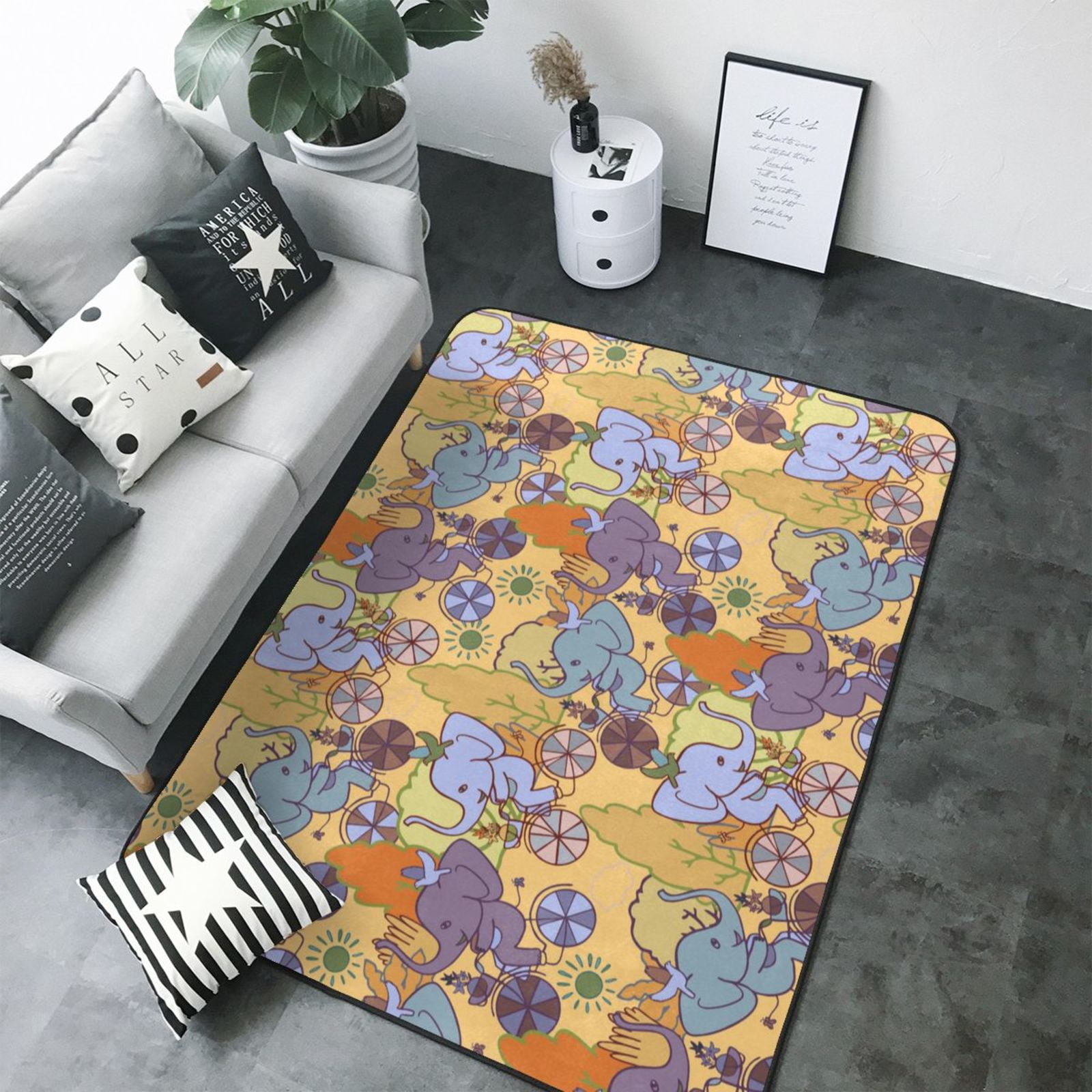 Cycling Elephant On Bicycle In Park Area Rugs for Living Room Bedroom ...