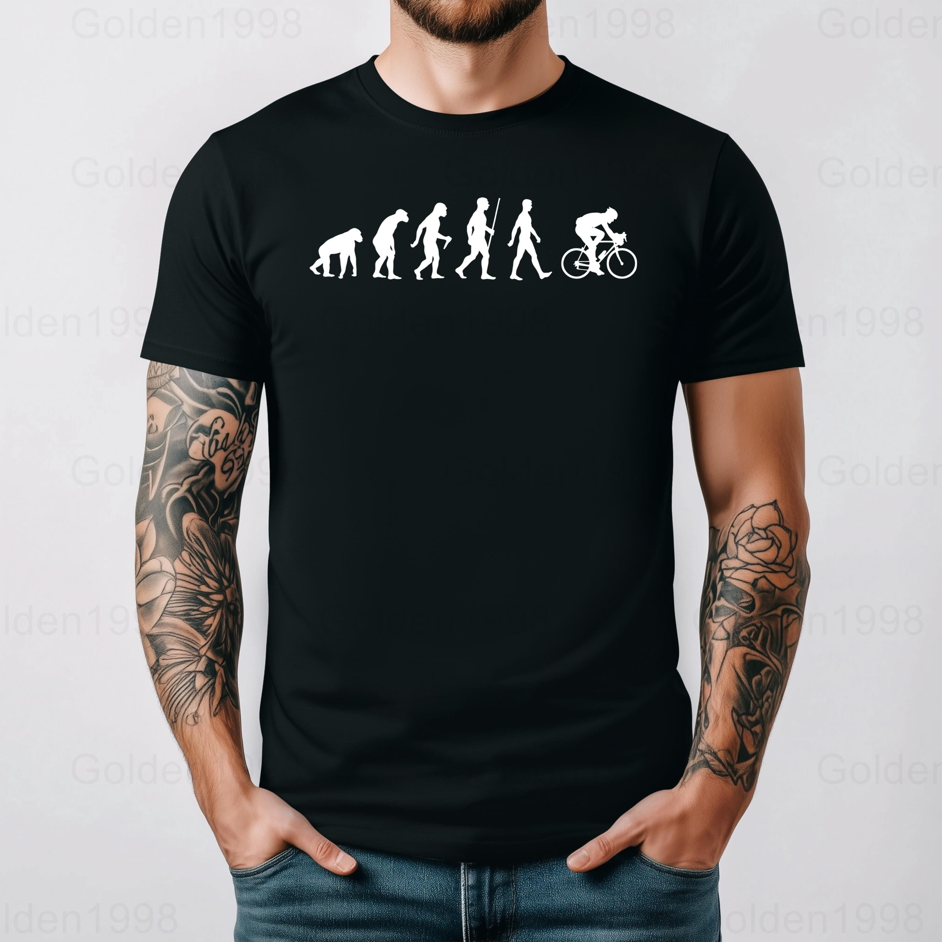 Cycling Evolution Tee With Classic Retro Rider Progress Graphic Graphic ...