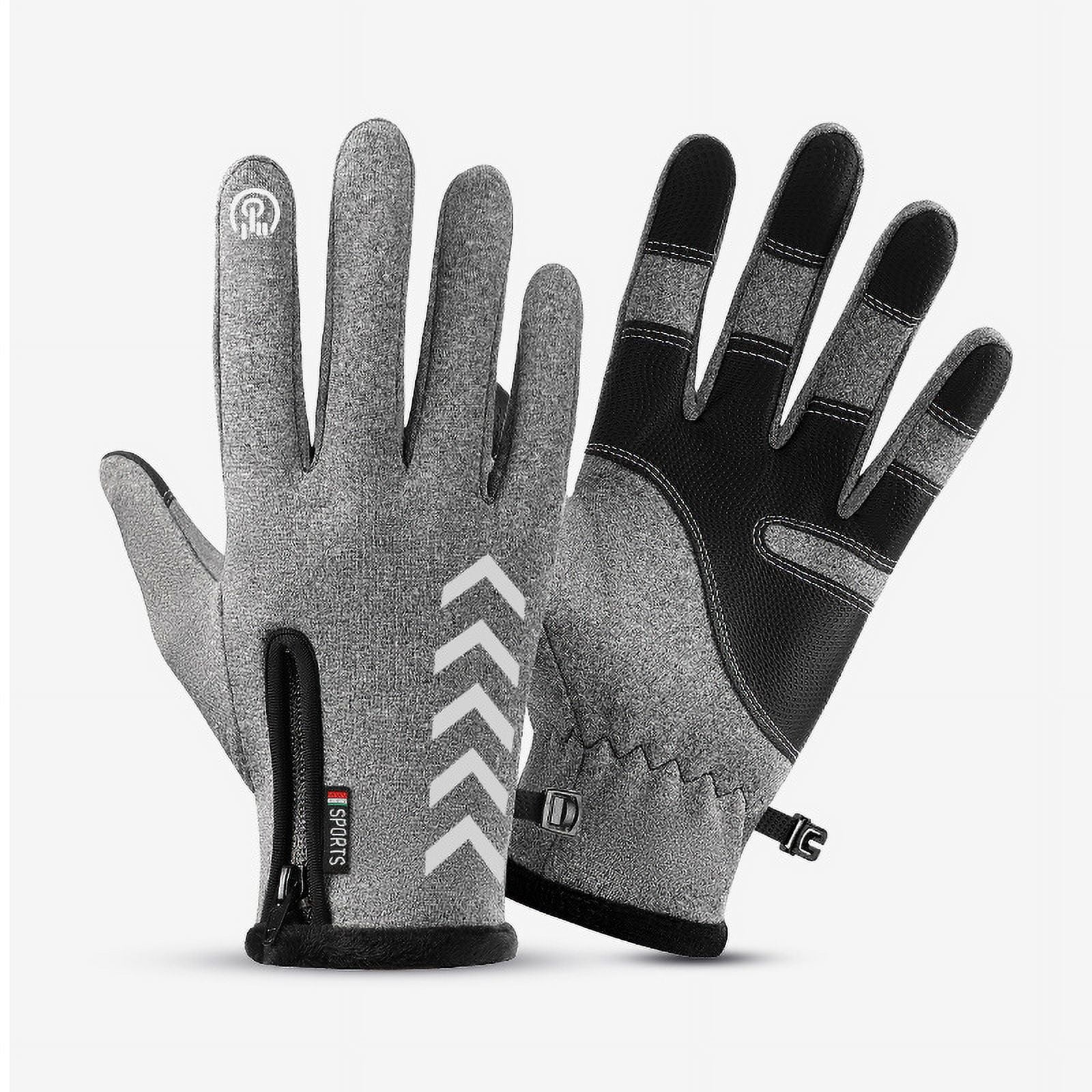 Cycling Gloves Men's Autumn and Winter Outdoor Windproof Warm Touch Screen Zipper Velvet Night ...