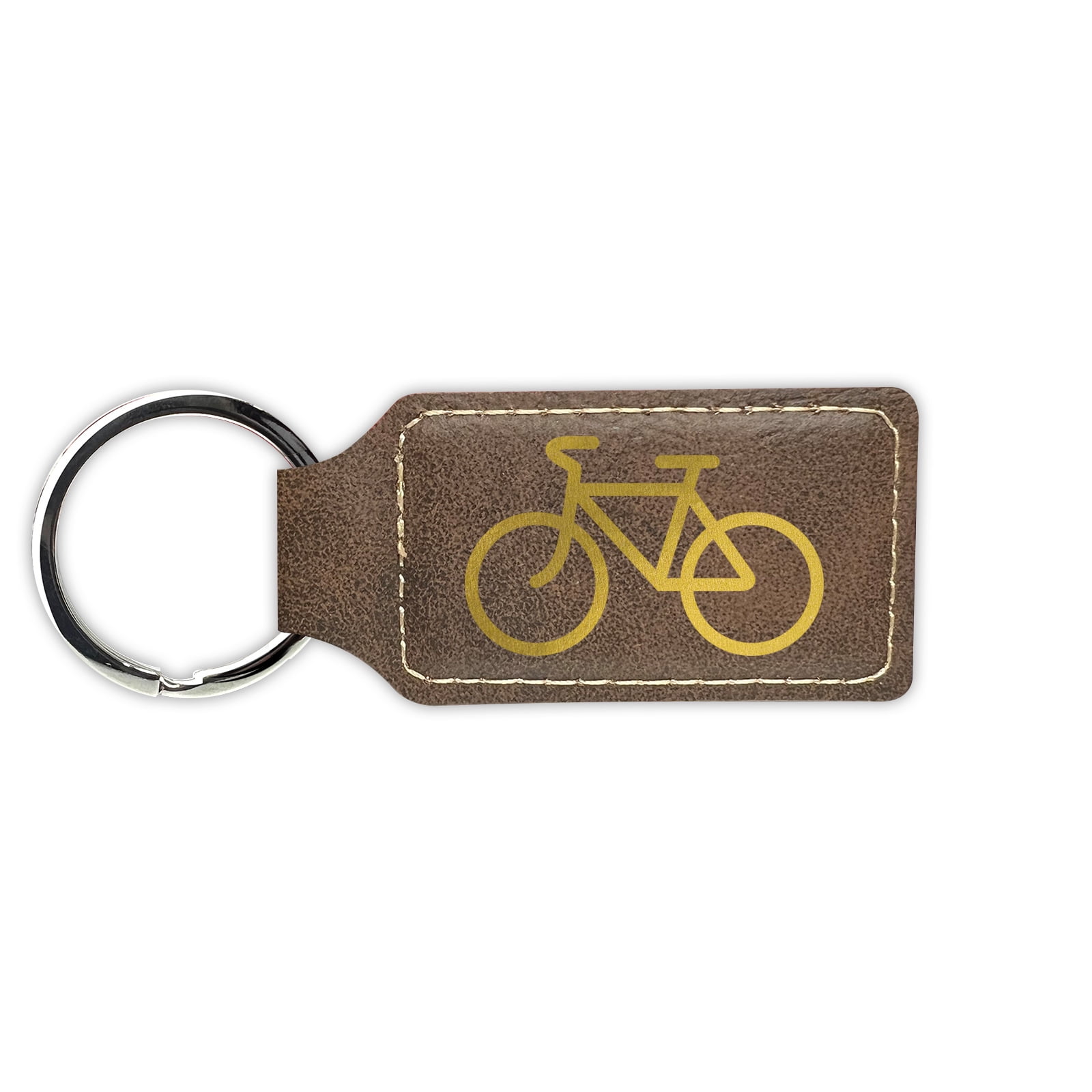 Cycling Symbol Keychain Leatherette Rectangle - Laser Engraved - Many Colors - Key Chain Ring ...