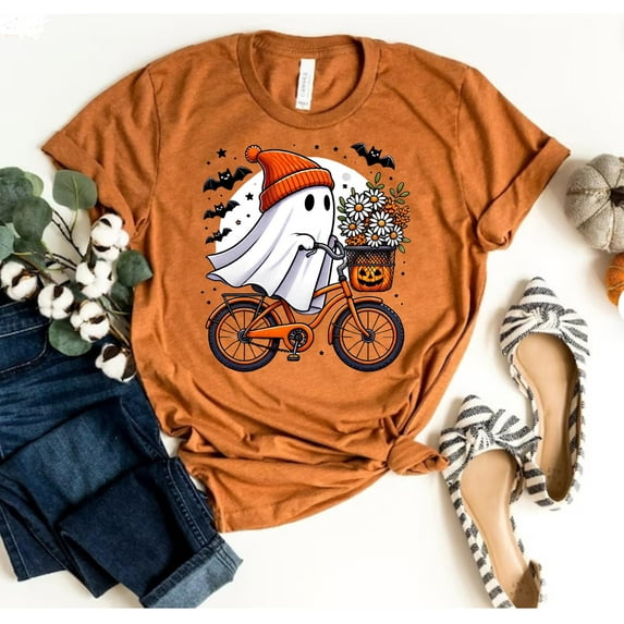 Cyclist Halloween Shirt Spooky Ghost, Floral Boo Shirt, Ghost Riding ...