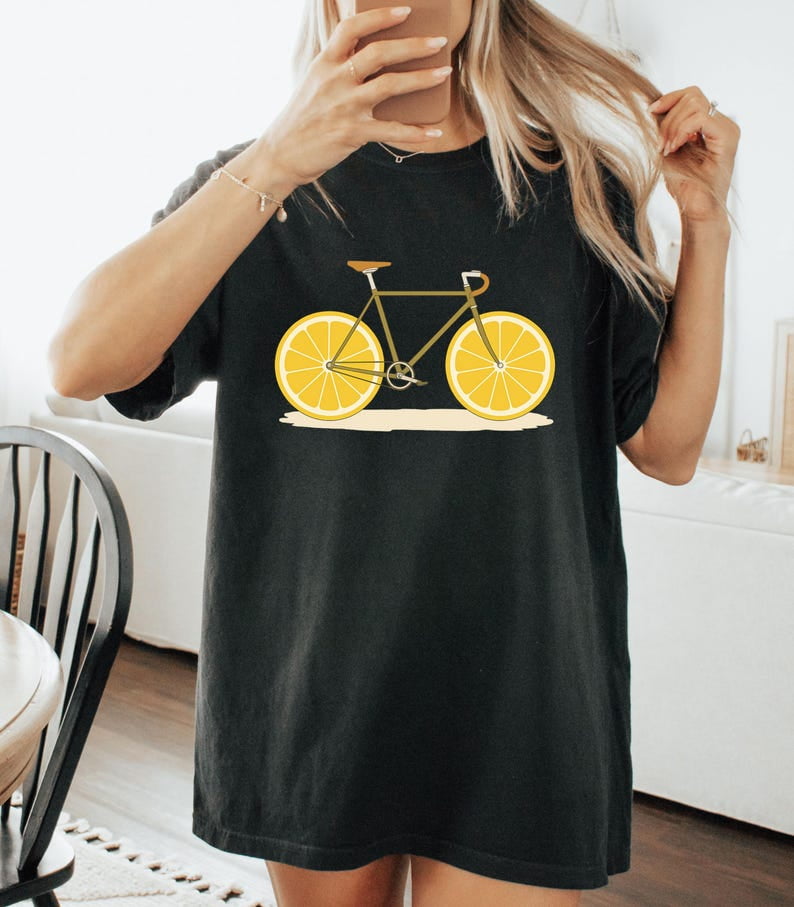 Cyclist Shirt, Lemon Bike T-Shirt, Cute Bicycle Design, Citrus Motifs ...