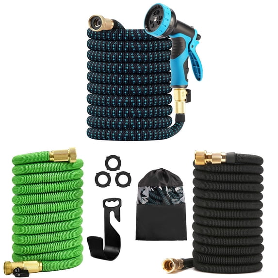 Expandable Garden Hose with High-Pressure 9-Function Nozzle, Solid ...