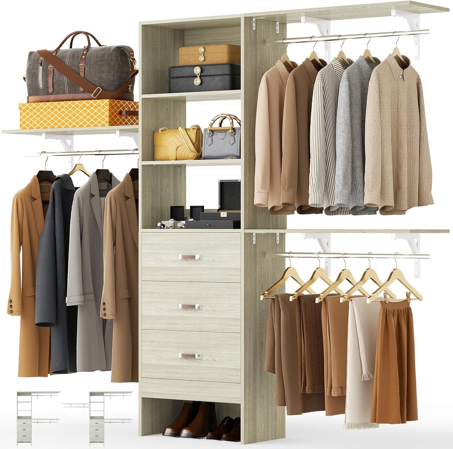 Cyclysio Closet System, Closet Organizer System with Wooden Drawers ...