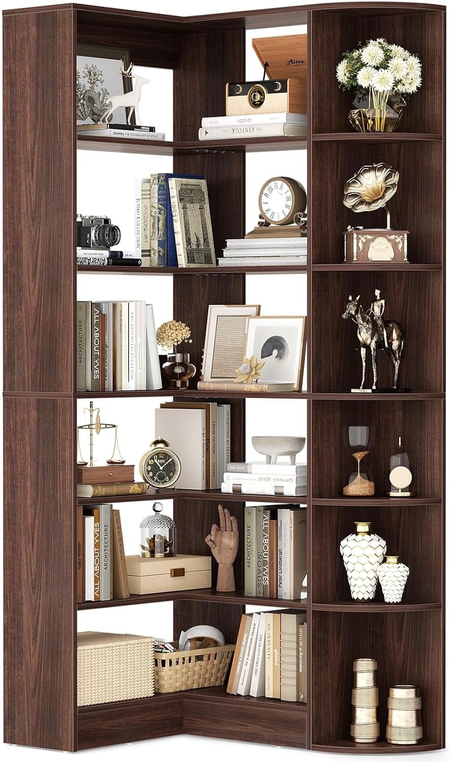 Cyclysio Corner Shelf 6 Tiers Large Tall Corner Bookshelves with Baffle ...