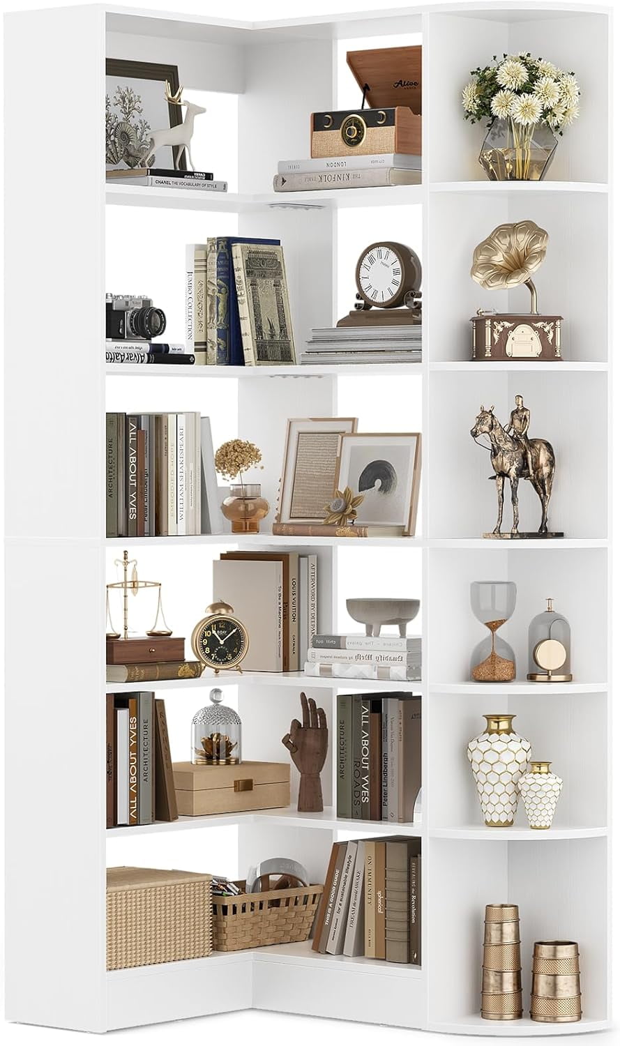 Cyclysio Corner Shelf 6 Tiers Large Tall Corner Bookshelves with Baffle ...