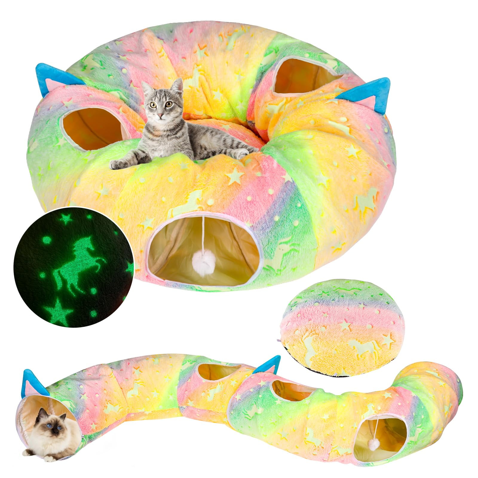 Cycodo Cat Tunnel Bed for Indoor Cats,Cat Donut Tunnel with 4 Holes ...