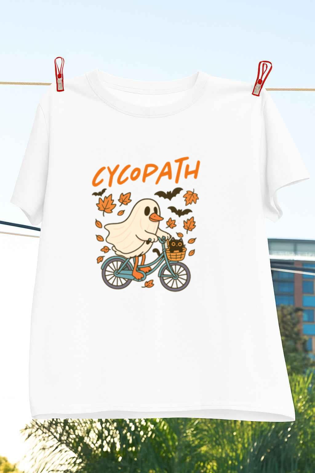 Cycopath Funny Ghost On A Bicycle Halloween Cycling Unisex T-Shirt up ...