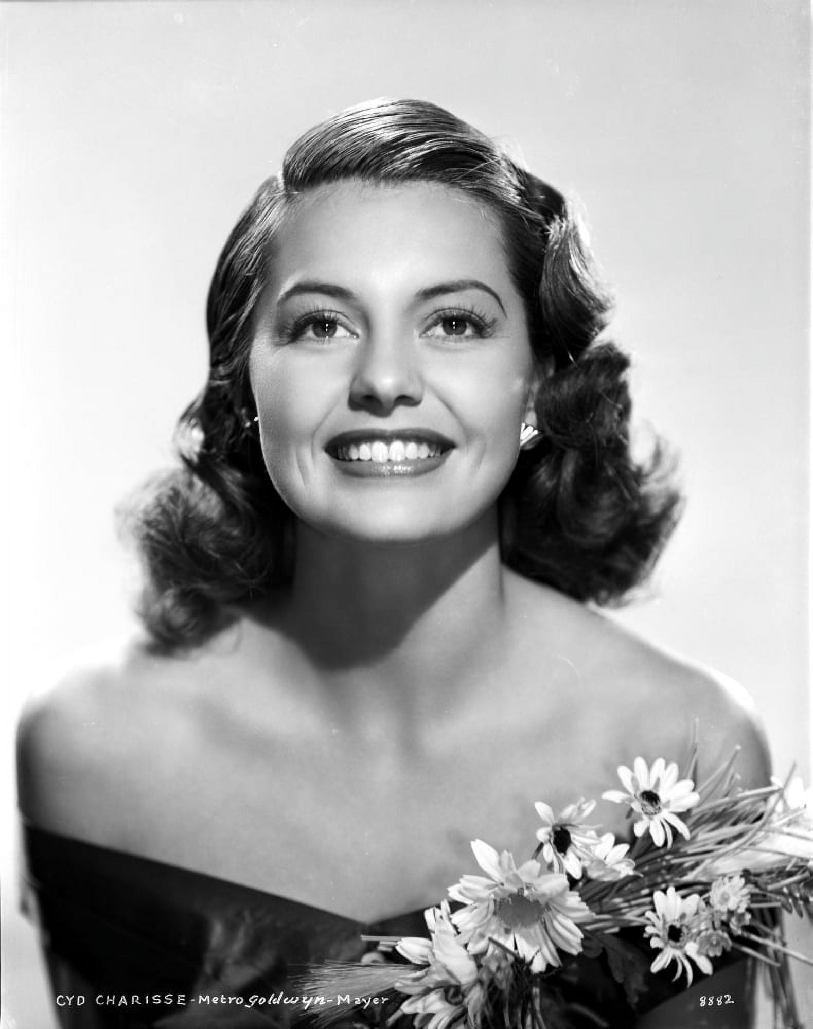 Cyd Charisse smiling in Black Dress with Flowers Photo Print (24 x 30 ...
