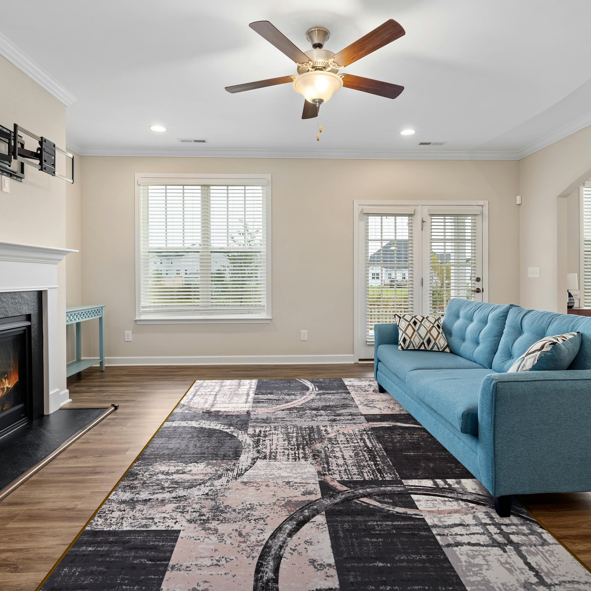 Cydiria Light Brown Modern Rug Non Slip Geometric Rug for Living Room ...