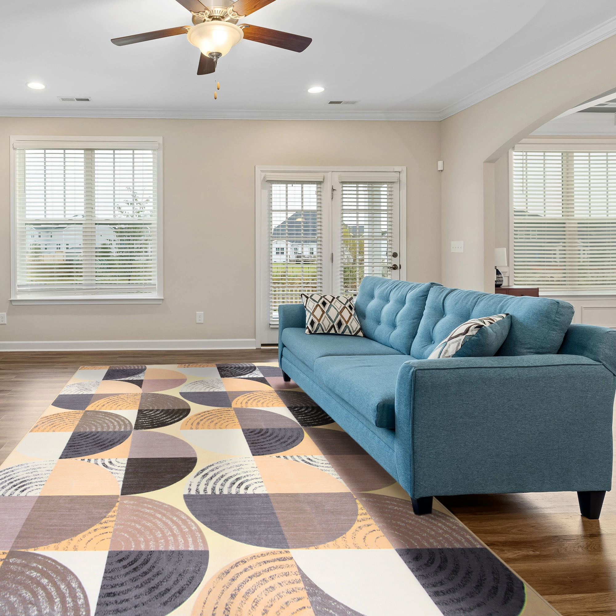 Cydiria Modern Geometric Circles Milk Velvet Area Rug, 5' x 8', Brown ...