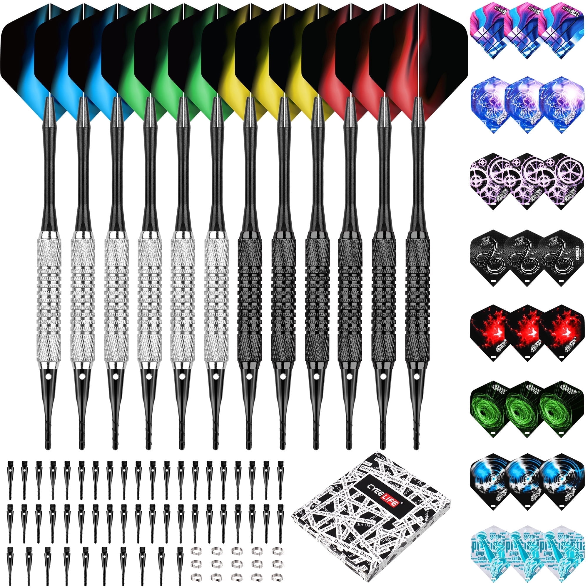 CyeeLife 16g Soft Tip Darts Set with Extra Flights and Plastic Points ...