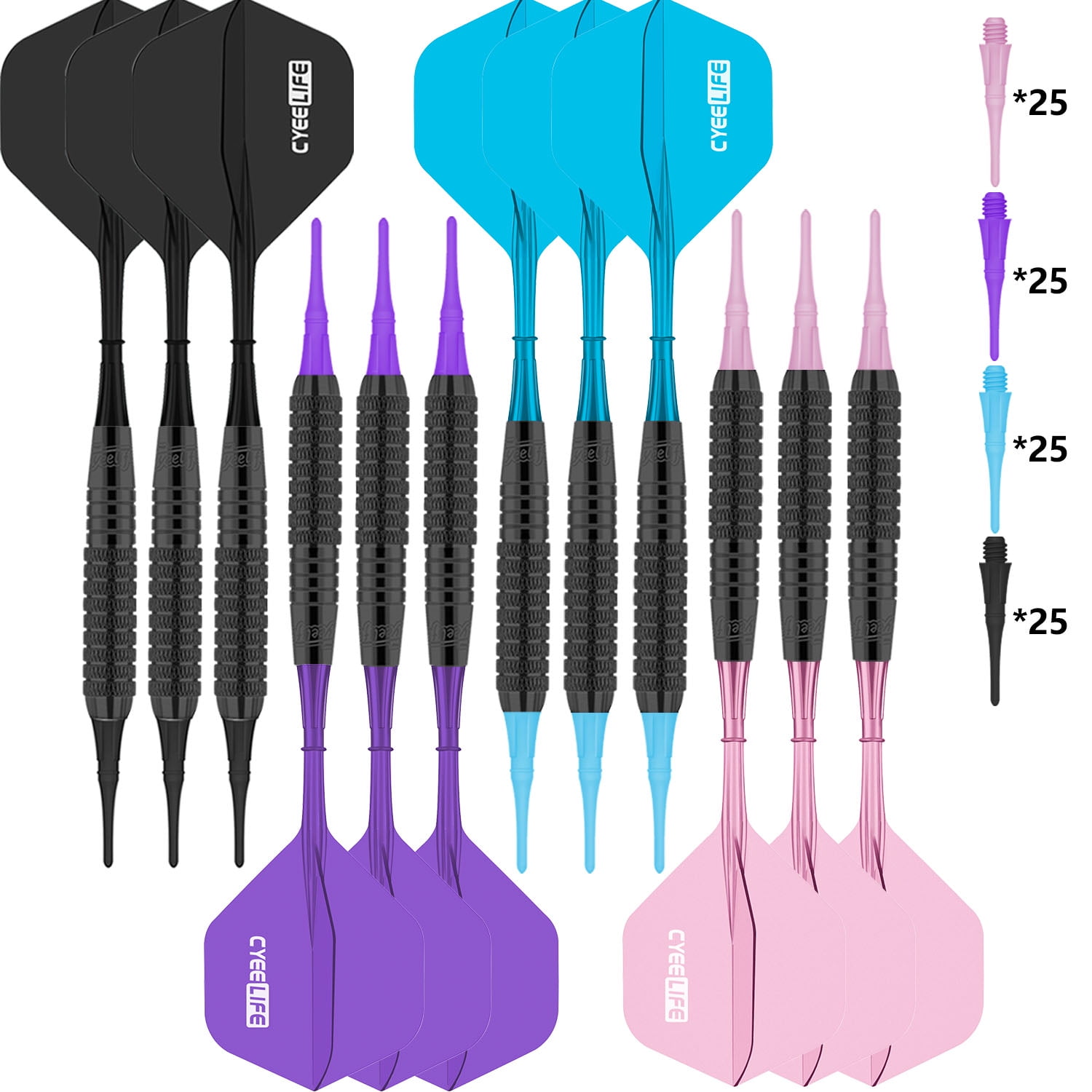 Cyeelife Ultimate Set of 100 Soft Tip Darts - 4 Vibrant Colors - 16g ...