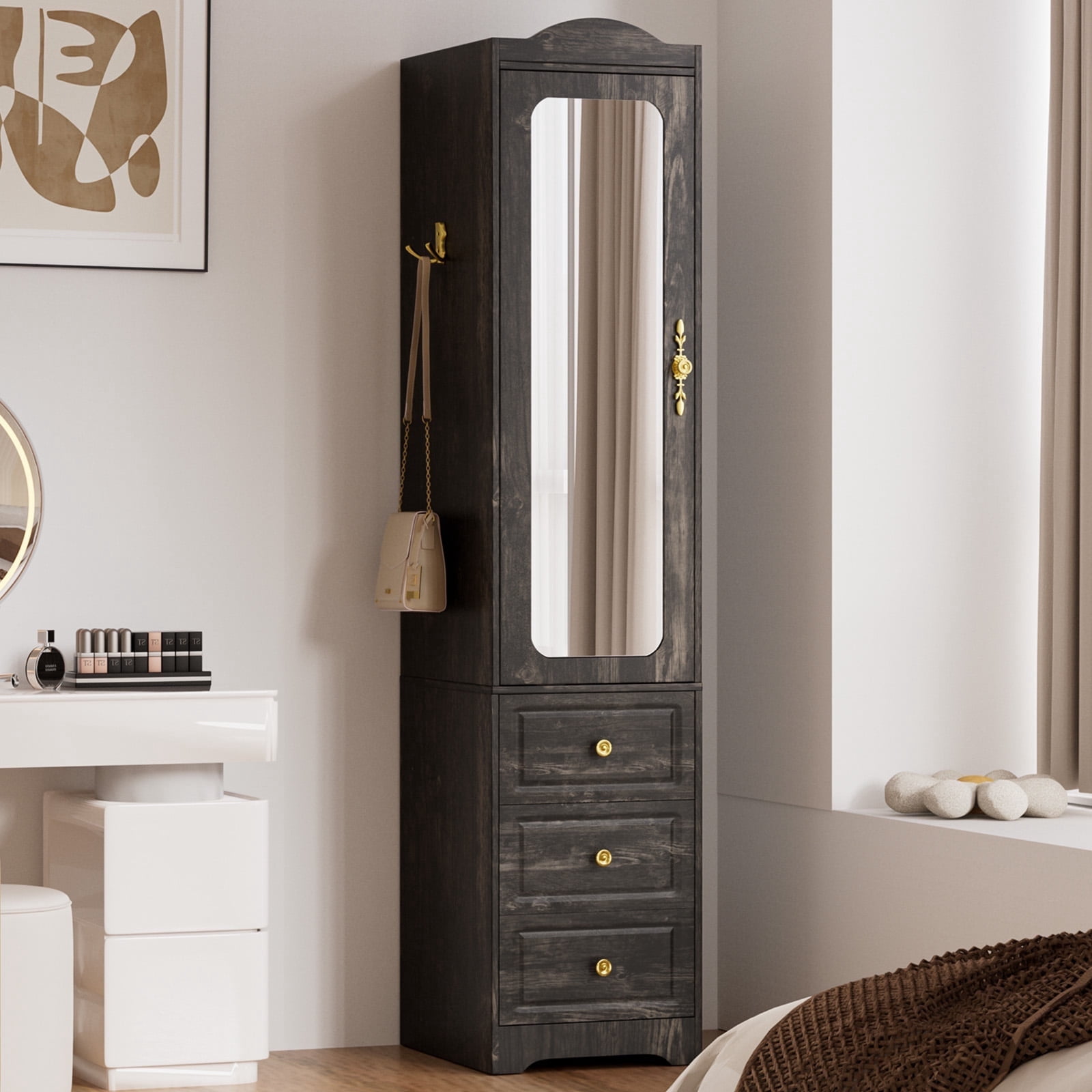 Cyehnenx Armoire Wardrobe Closet, 69.5" H Wood Bedroom Armoires Cabinet ...