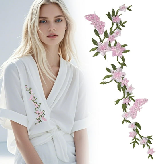 Cyence Pink Embroidered Plum Blossom Patch, Flower on Applique ...