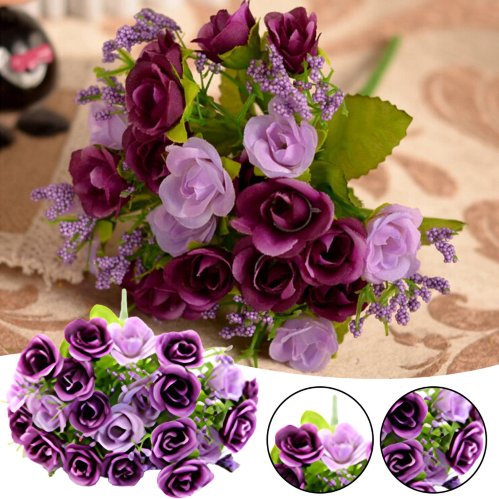 Cyenie 5 Bouquet 21 Heads Artificial Roses Bridal Home Wedding Party ...