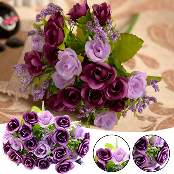 Cyenie 5 Bouquet 21 Heads Artificial Roses Bridal Home Wedding Party ...
