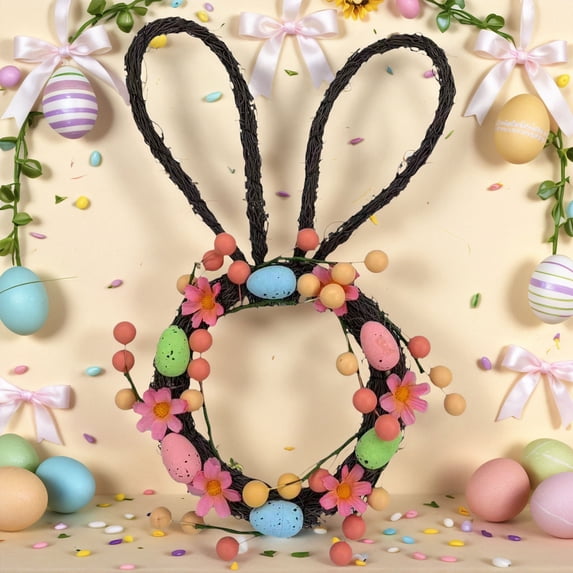 Cyenie Bow Wreath Spring Easter Bunny Ornament A, Floral Door Wall ...