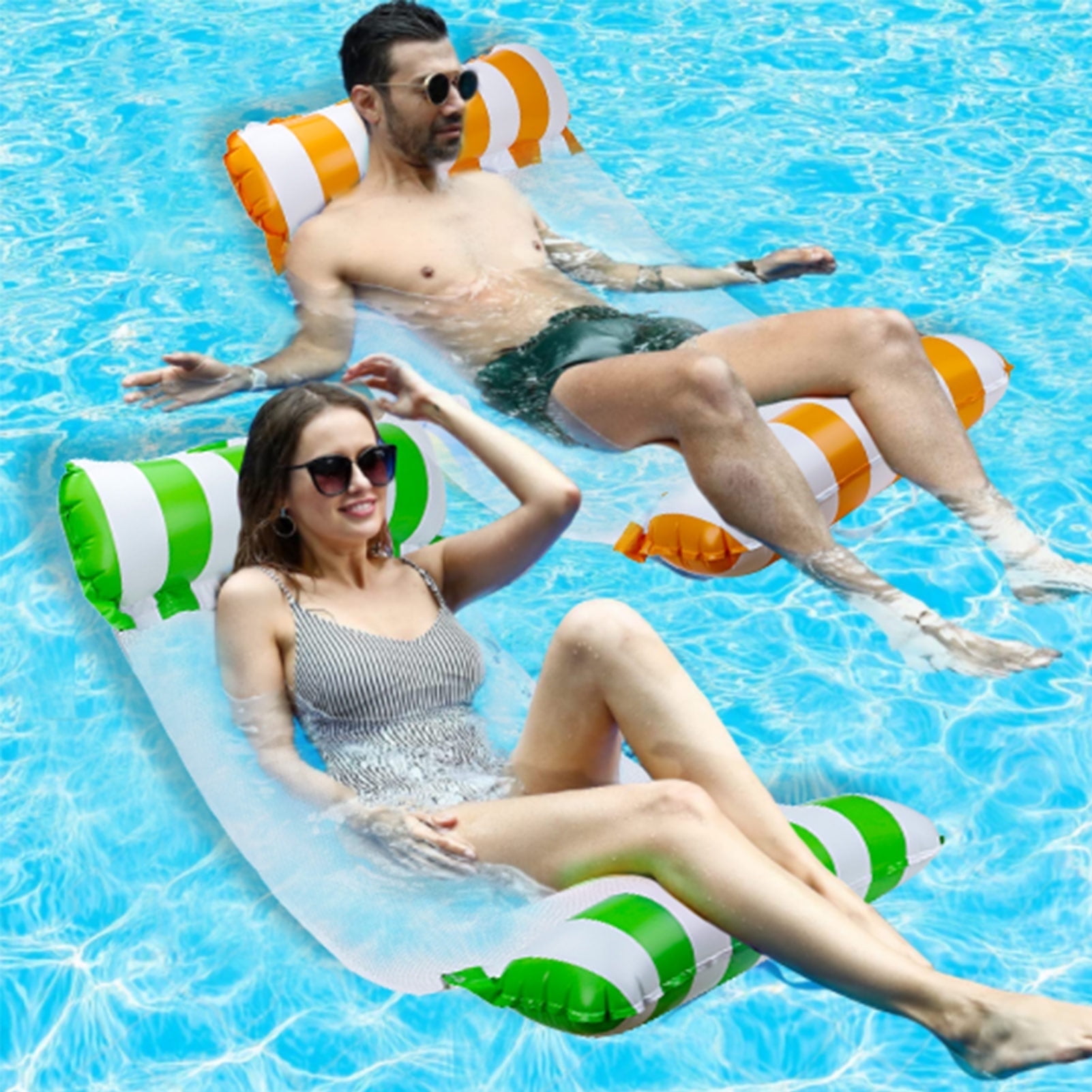 DEWEL Inflatable Water Hammock Pool Floats, 4-in-1 Lounger Recliner, 2 Pack, 52 x 27 in, PVC ...
