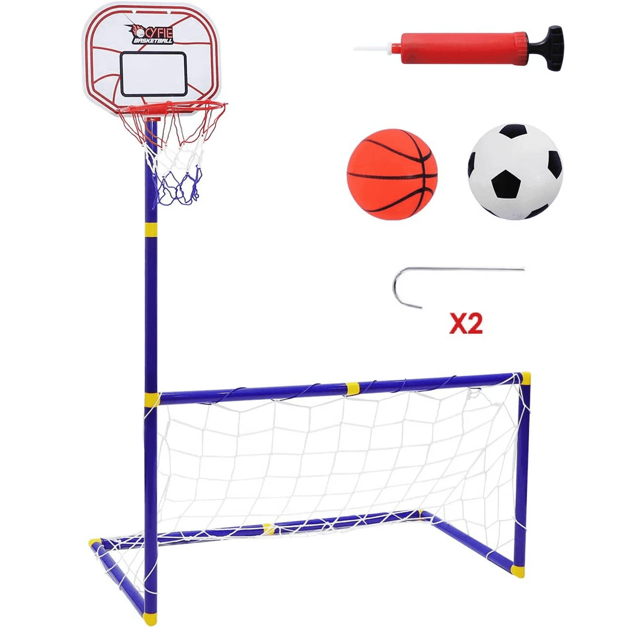 Cyfie 2-in-1 Outdoor Sports Toy for Toddlers, Basketball & Soccer Hoop ...