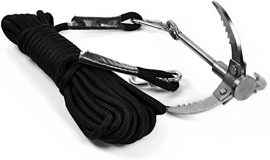 Cyfie 3-Claw Sawtooth Grappling Hook, with 10m/33ft 8mm Auxiliary Rope ...