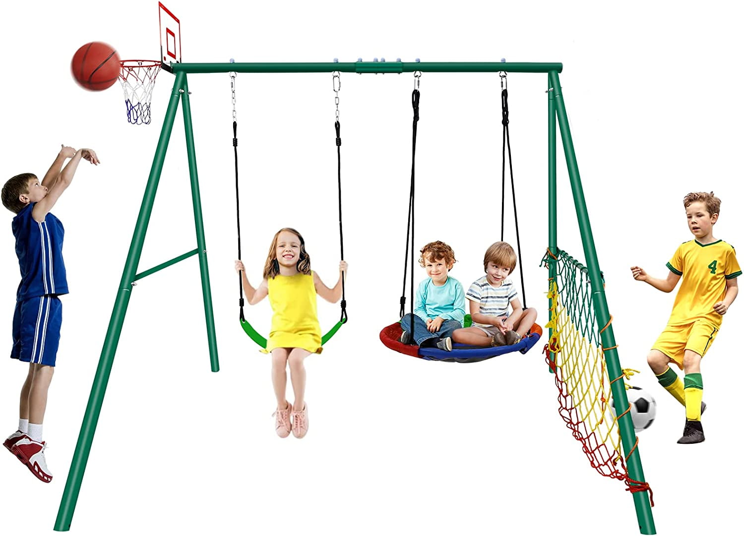 CYFIE Swing Set, Outdoor Playset for Kids with Saucer Swing, Belt Swing ...