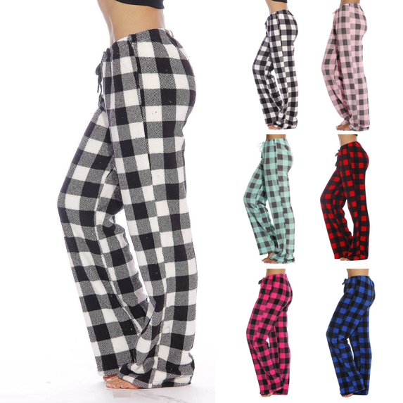 Cyglowse 2026 New Winter Fluffy Pajama Pants for Women Plaid High ...