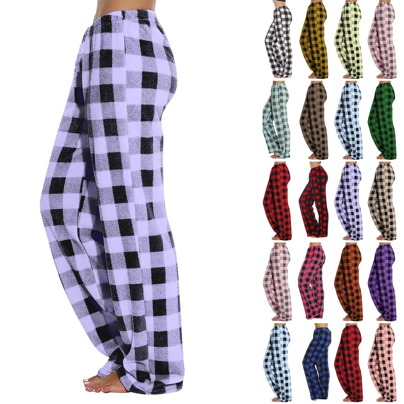 Cyglowse 2026 New Women's Cozy High Waisted Pajama Pants Plaid Fluffy ...