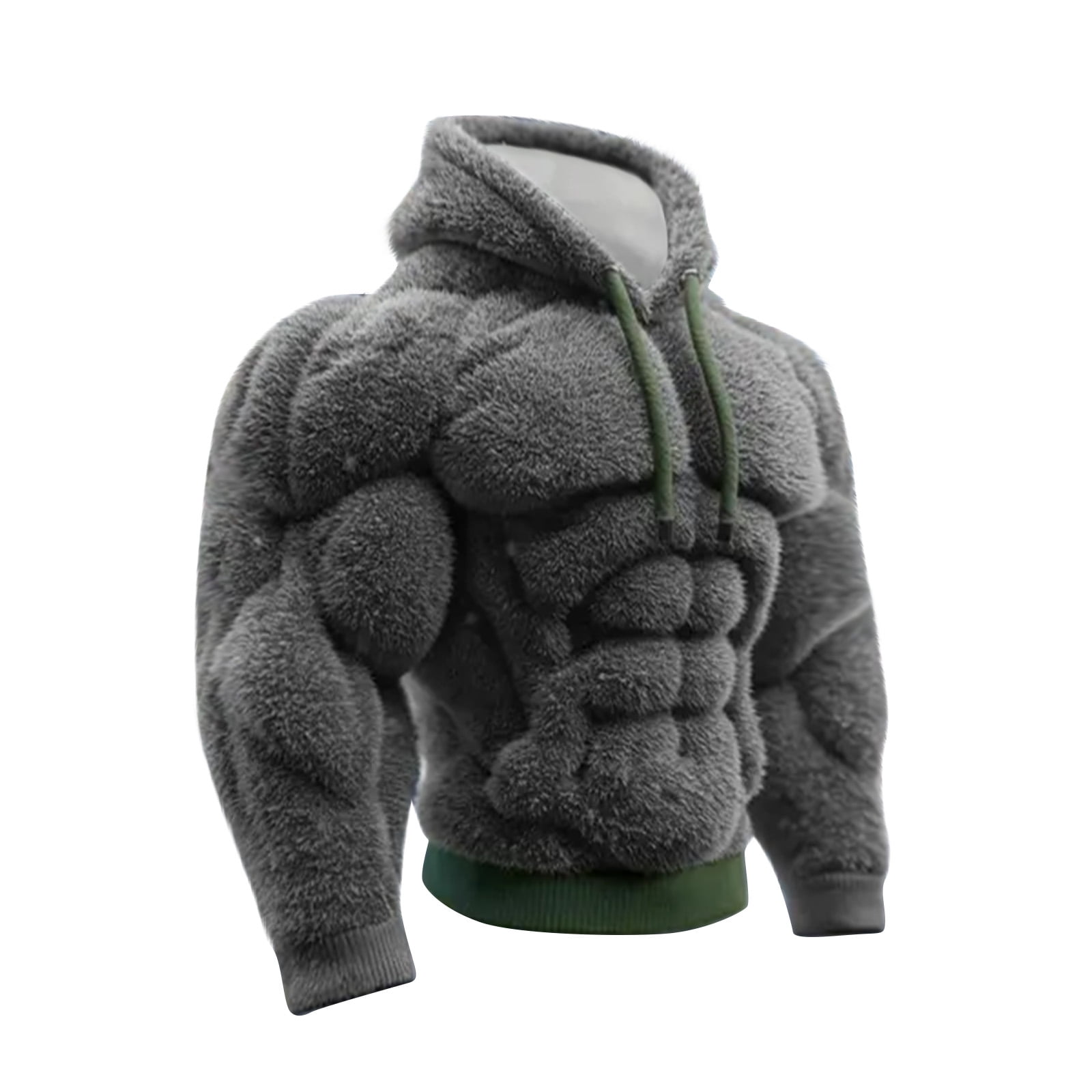 Cyglowse 3D Muscle Hoodie for Men Vintage Fuzzy Plush Hooded Sweatshirt ...