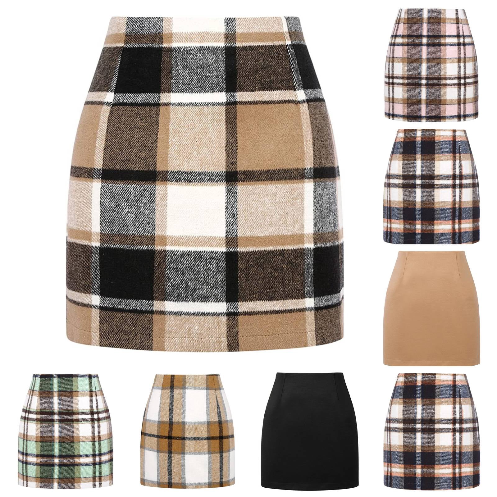 Cyglowse Fall Plaid Skirts for Women High Waist Bodycon Mini Skirt ...