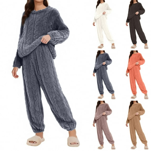 Cyglowse Flannel Pajamas for Women Winter Warm Fuzzy Sherpa Pjs Long Sleeve Plus Size Pajamas ...